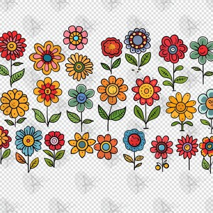 Retro Flower Doodle Clipart, Bright Colorful Playful Flower ...