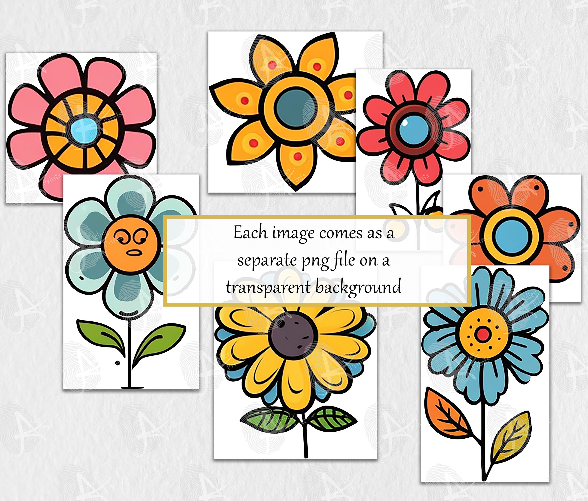 Retro Flower Doodle Clipart, Bright Colorful Playful Flower ...