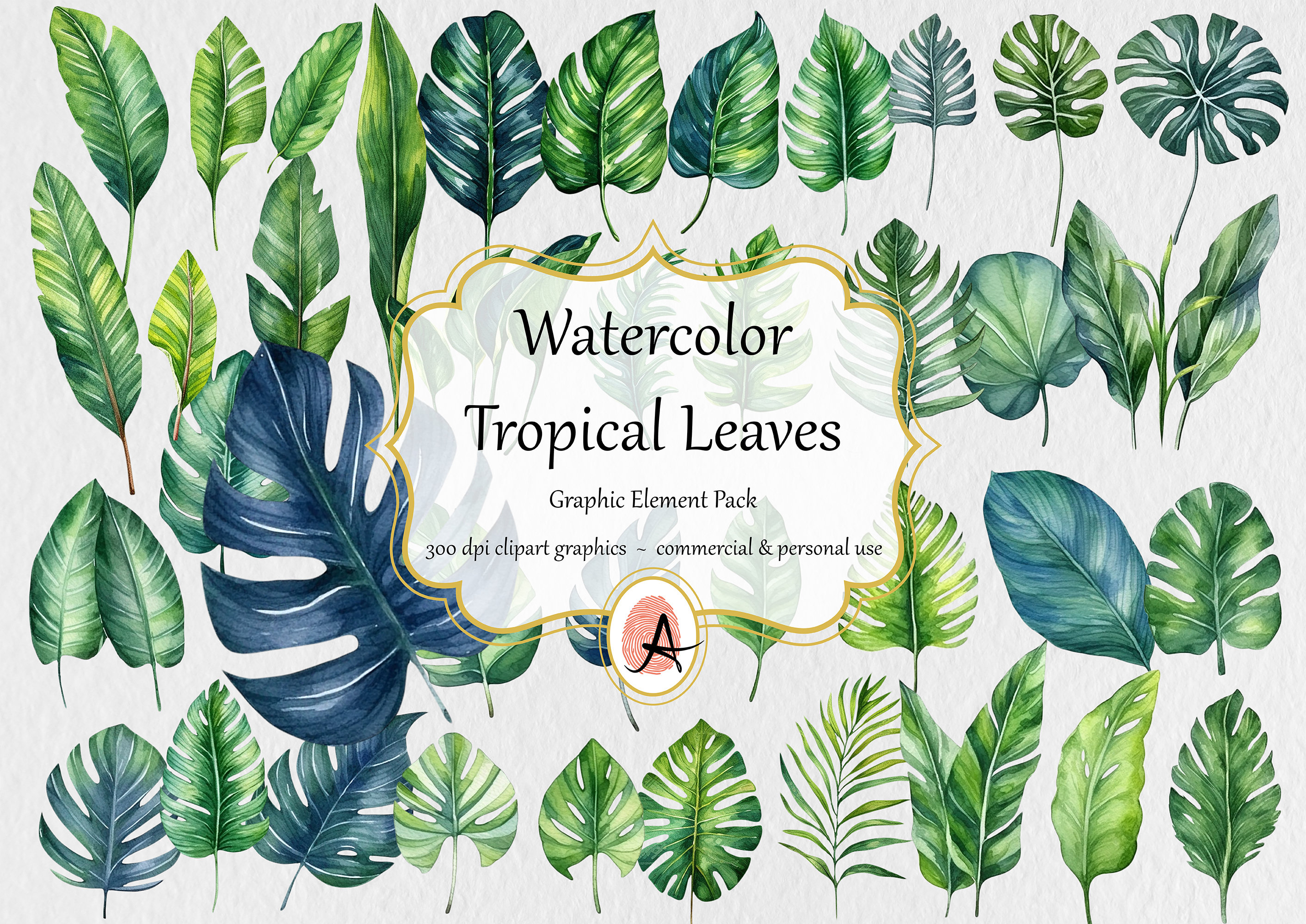 Watercolor Tropical Leaves Clipart, Decorative Monstera Leaf ...