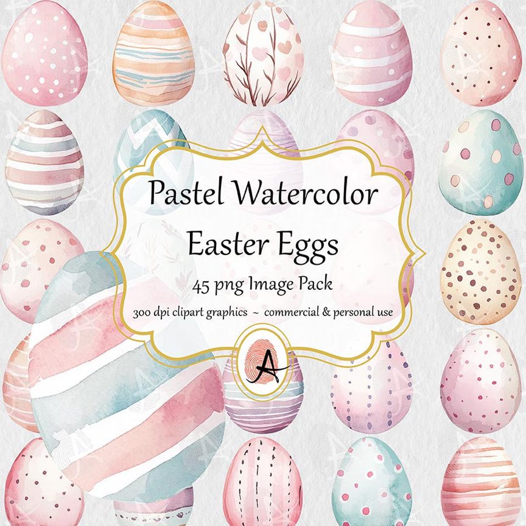 Soft Pastel Watercolor Easter Egg Illustration Clipart, 45 Images ...