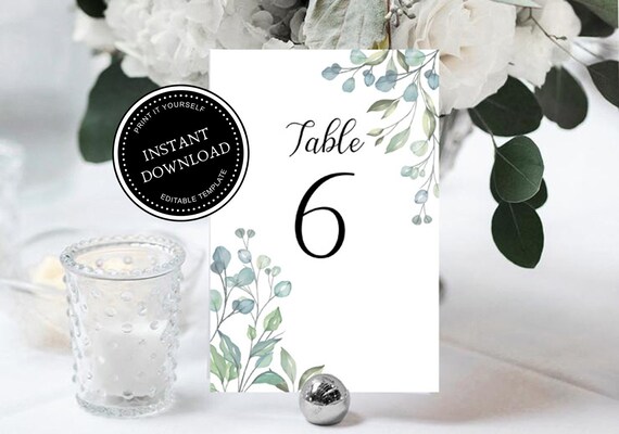 Watercolor Leaf Table Numbers Instant Download Edit & | Etsy