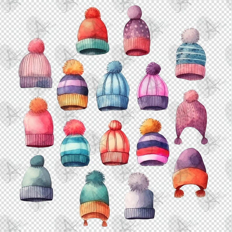 Watercolor Winter Hats Clipart, Colorful Warm Knit Hat Illustration ...