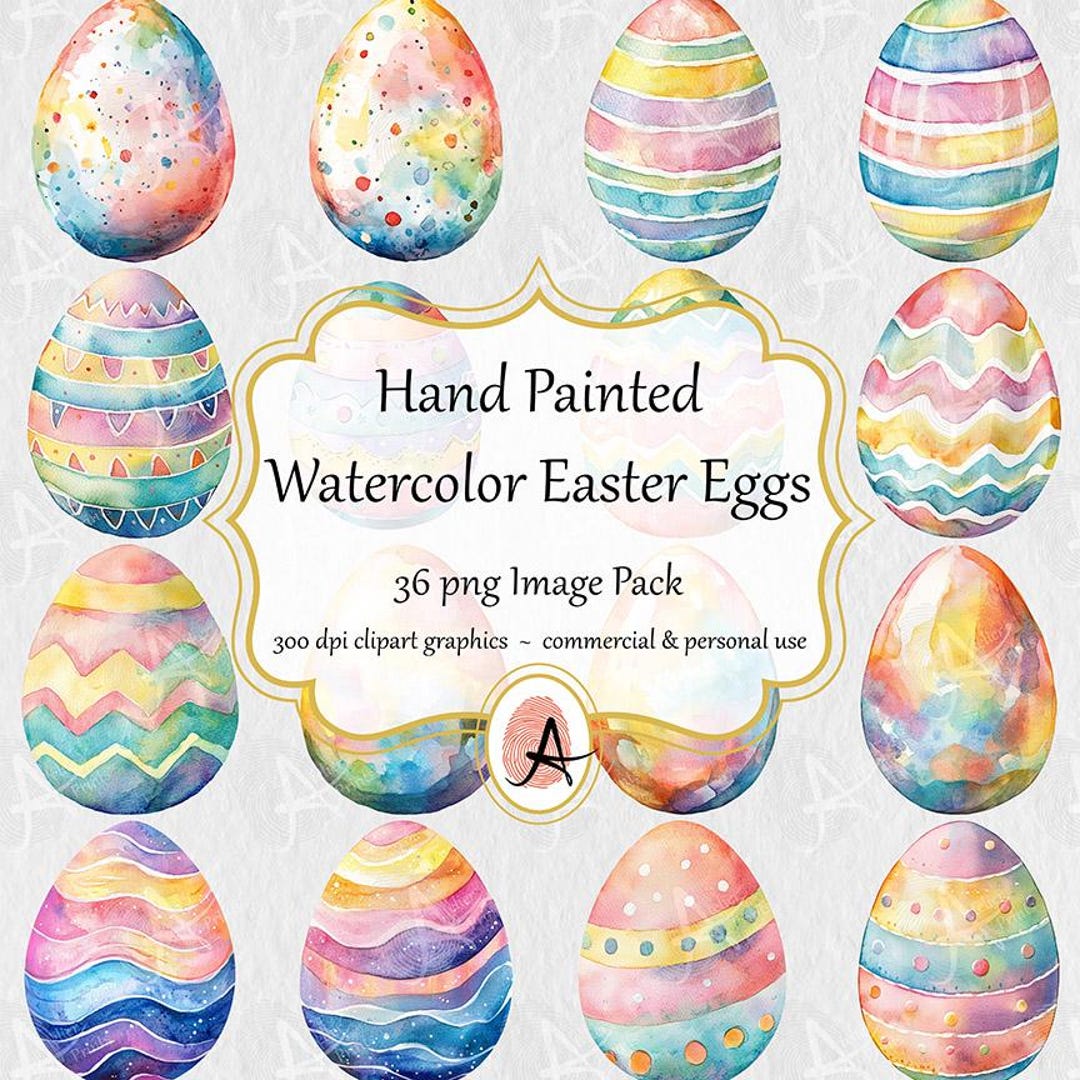 Watercolor Easter Egg Illustration Clipart, 36 Images, Pastel Decor ...
