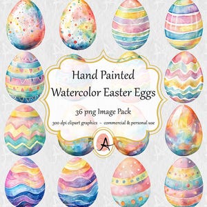 Watercolor Easter Egg Illustration Clipart, 36 Images, Pastel Decor ...