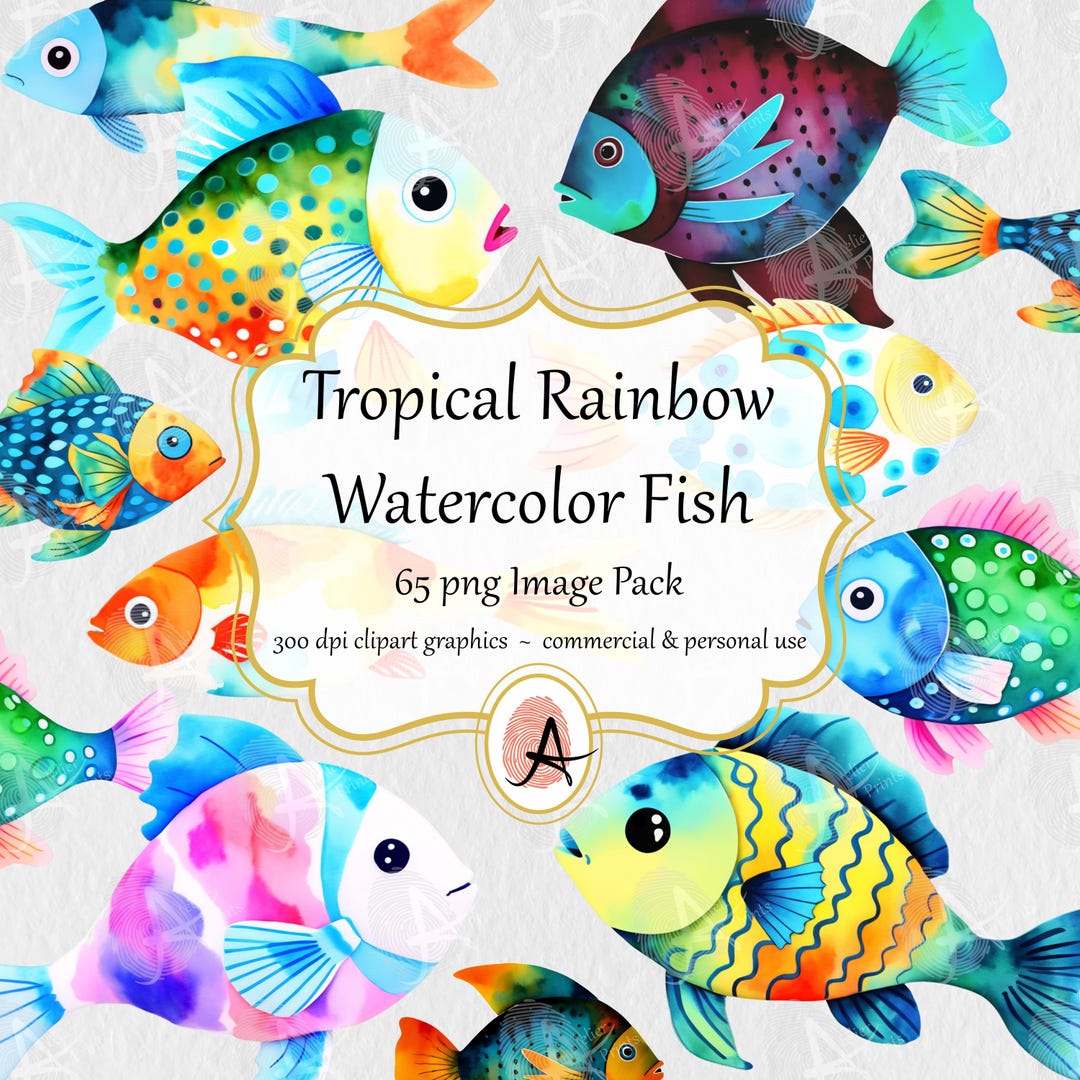 Whimsical Tropical Rainbow Fish Illustration Clipart, 65 Images, Ocean ...