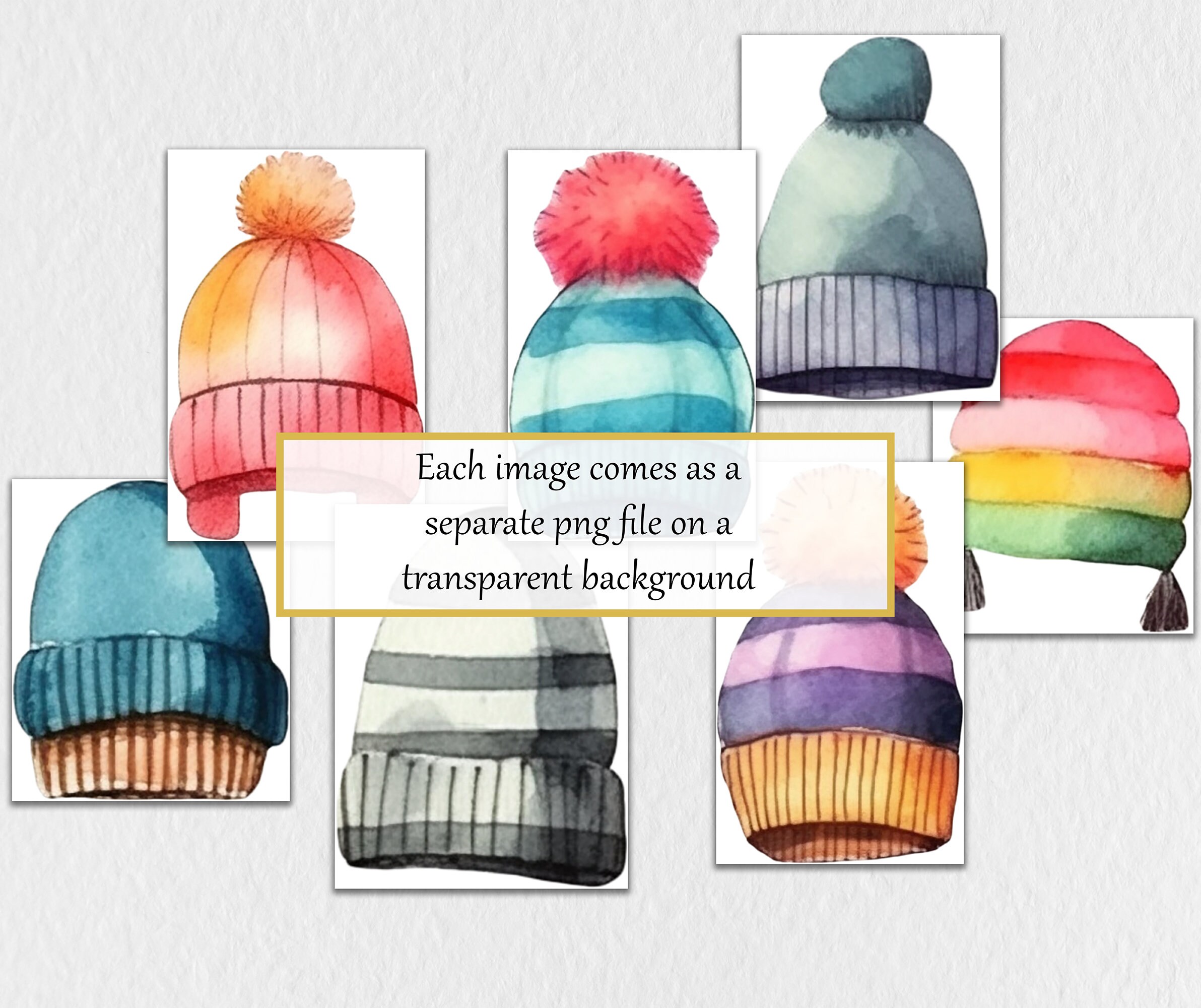 Watercolor Winter Hats Clipart, Colorful Warm Knit Hat Illustration ...