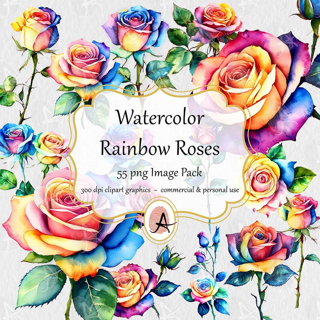 Watercolor Rainbow Rose Clipart, Multi Color Roses and Rose Buds ...