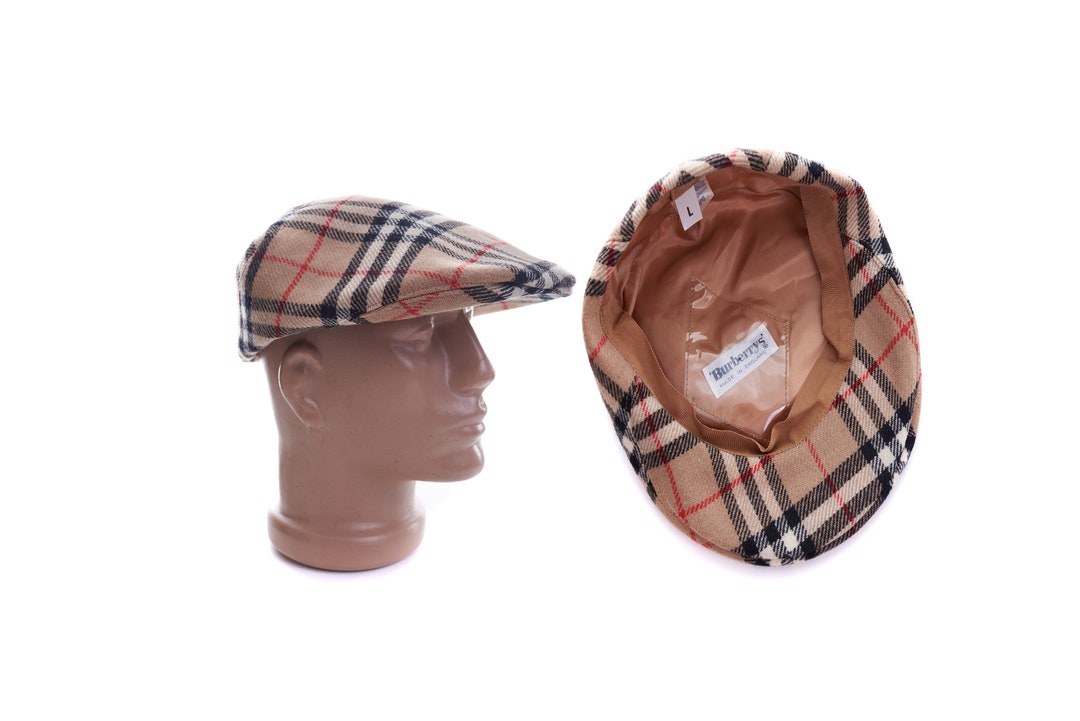 Vintage Burberrys London Beige Nova Check Plaid Wool Newsboy / Scally ...