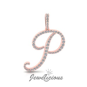 Diamond Initial Pendant - Custom P Initial Letter Pendant - Natural ...