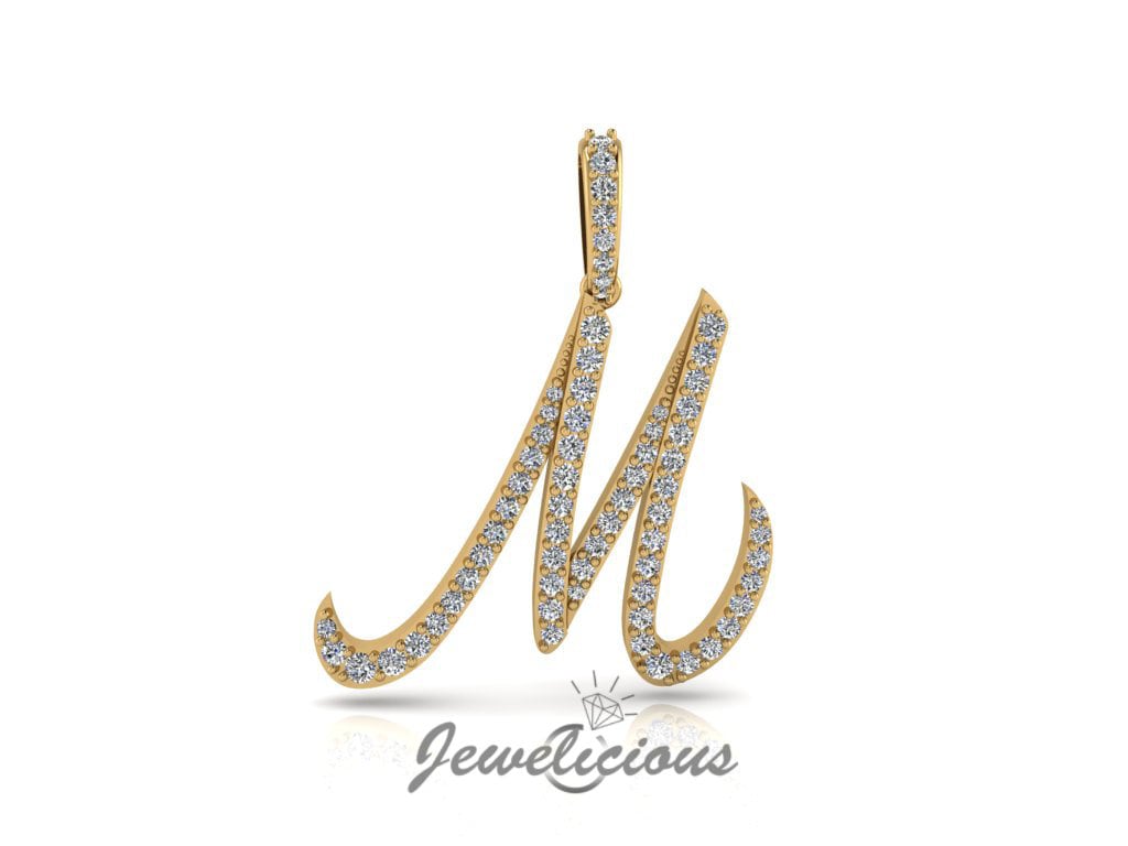 White Gold M Initial Pendant - Etsy