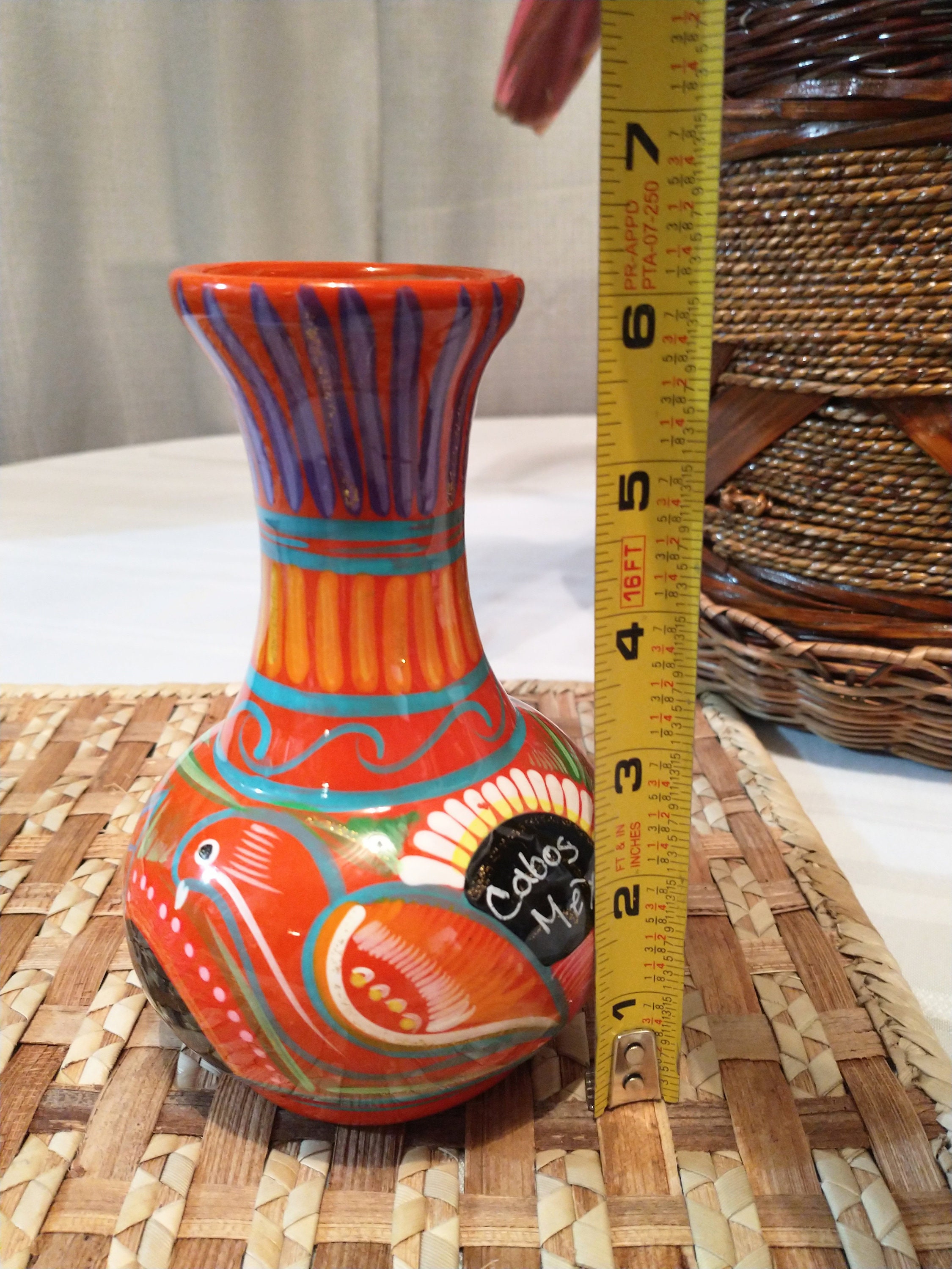 Vintage Mexican Folk Art Clay Pottery Vase Mexican Hand | Etsy