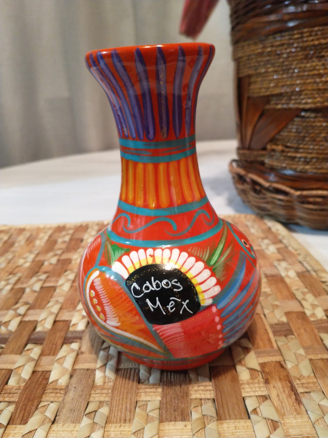 Vintage Mexican Folk Art Clay Pottery Vase Mexican Hand | Etsy