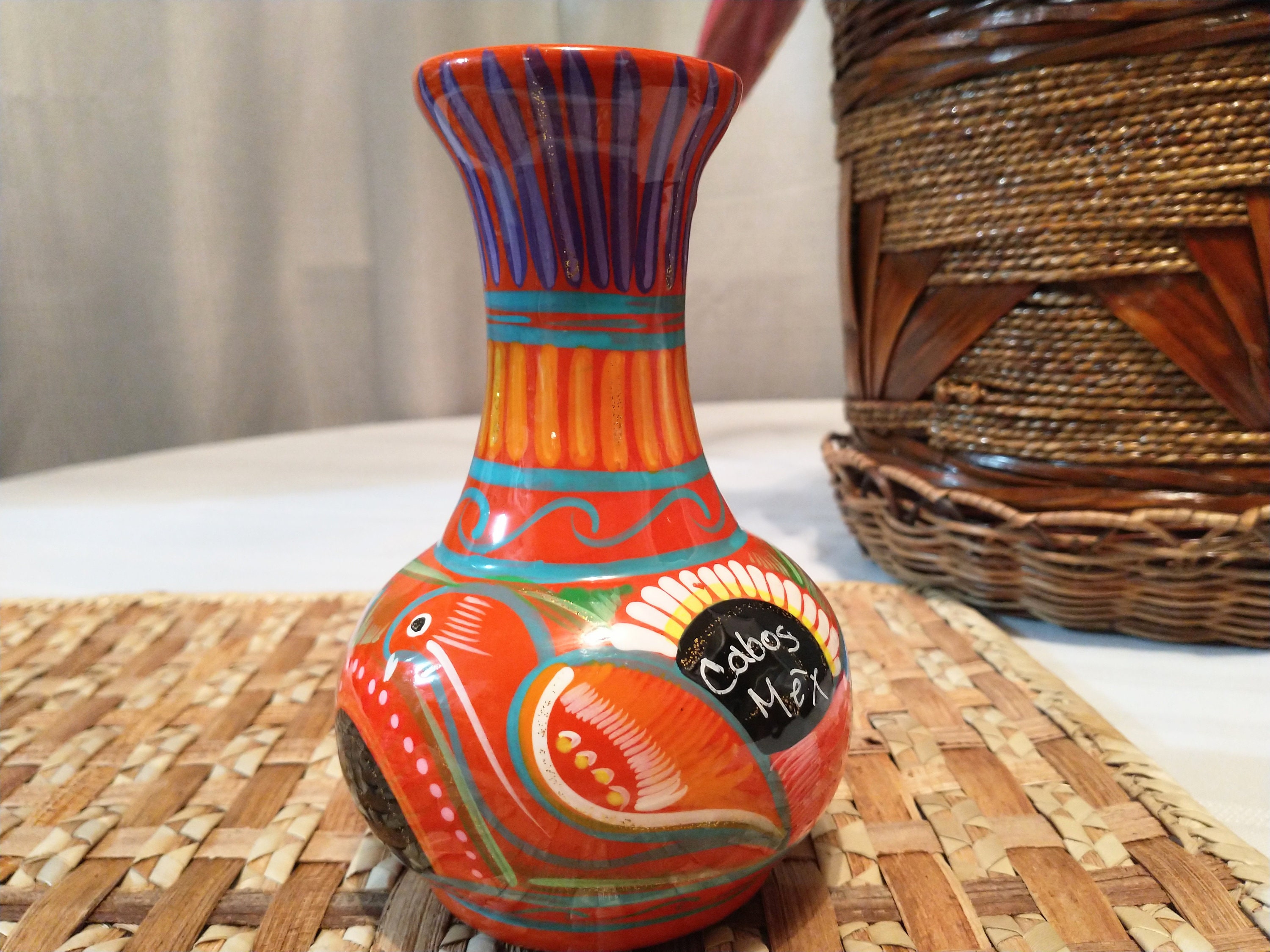 Vintage Mexican Folk Art Clay Pottery Vase Mexican Hand | Etsy