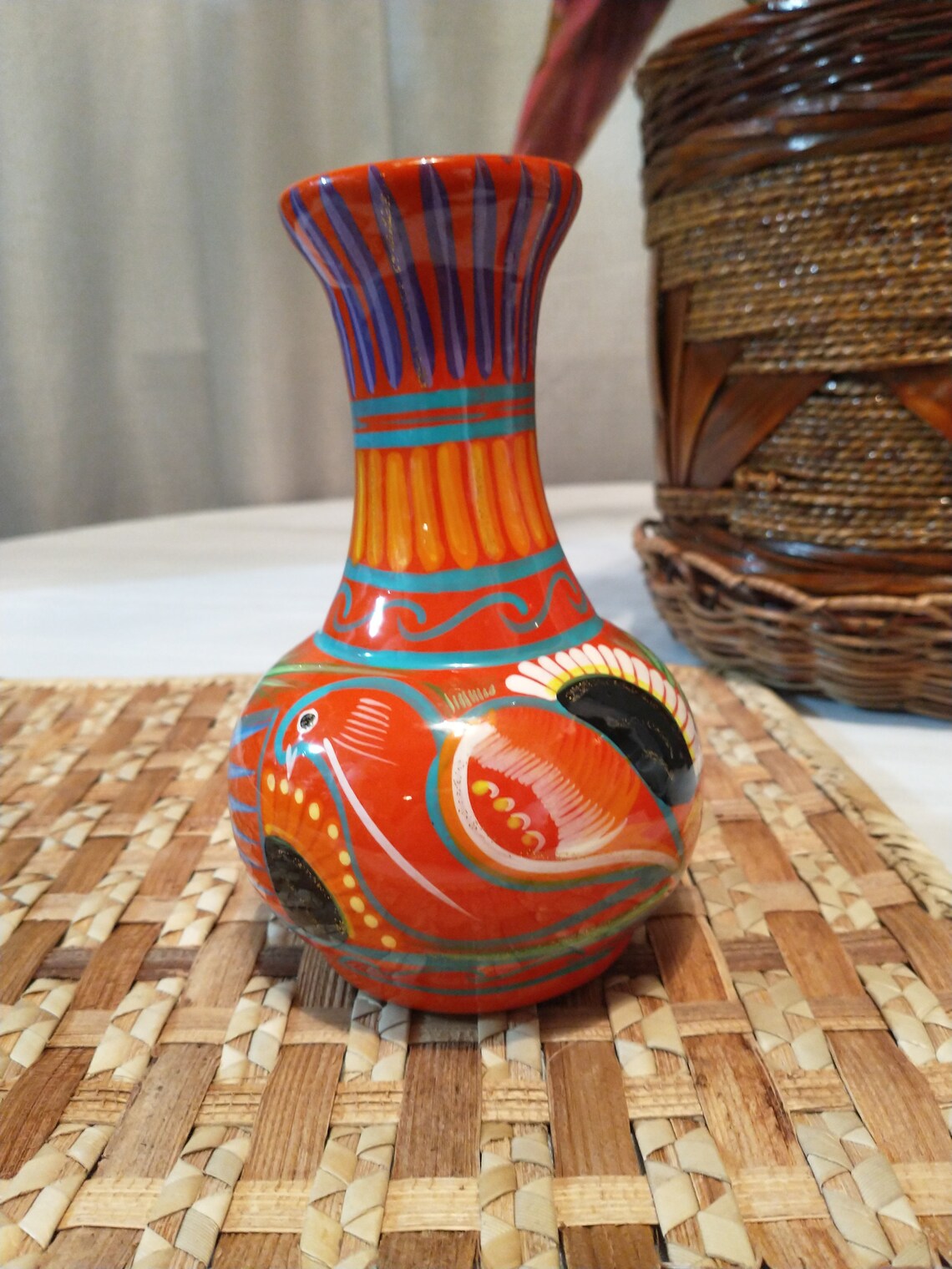 Vintage Mexican Folk Art Clay Pottery Vase Mexican Hand | Etsy