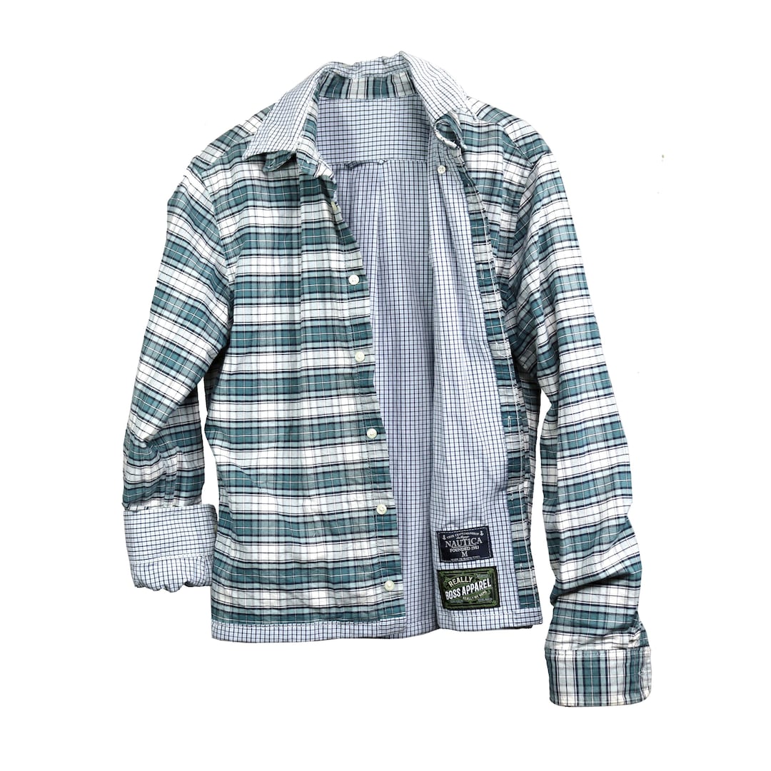 Upcycled Plaid Work Shirt Jacket: Mint & Blue Repurposed Flannel, Boho ...