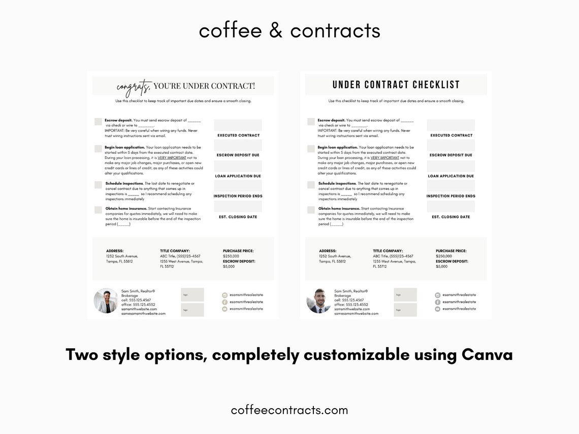 Under Contract Checklist for Real Estate Agents - Etsy