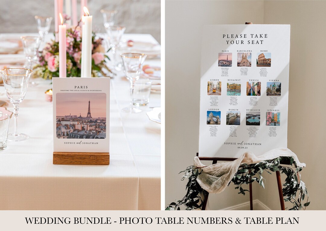 Wedding Photo Table Numbers & A1 Table Plan Bundle, Menu, Event Table ...