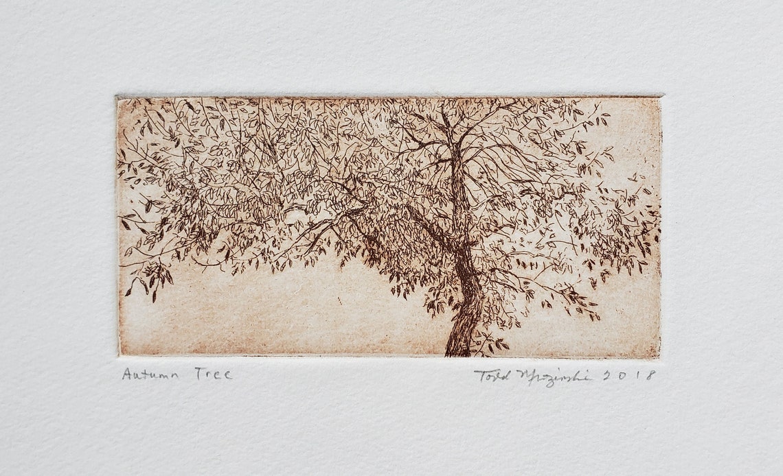 Print Etching Autumn Tree - Etsy