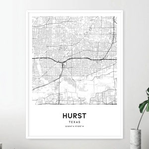 Hurst Map Print, Hurst Map Poster Wall Art, Tx City Map, Texas Print ...