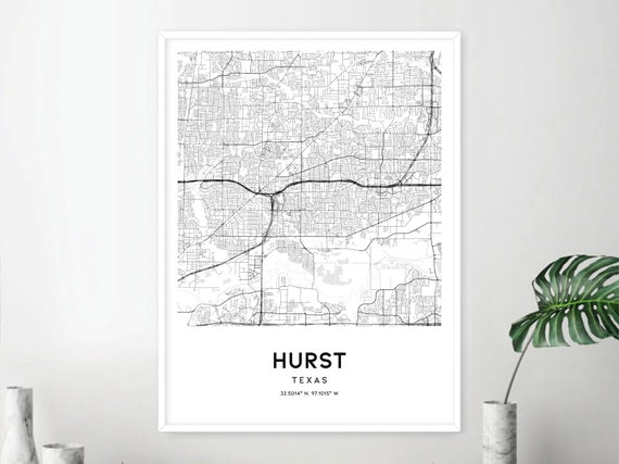 Hurst Map Print Hurst Map Poster Wall Art Tx City Map Texas - Etsy