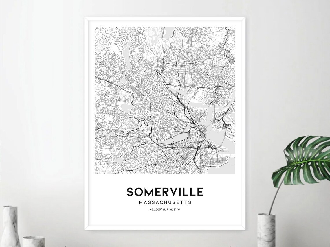 Somerville Map Print Somerville Map Poster Wall Art Ma City - Etsy