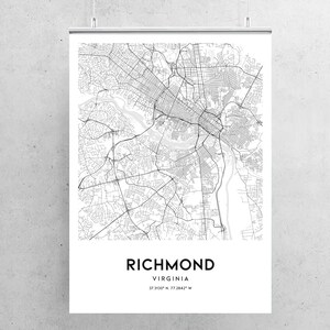 Richmond Map Print Richmond Map Poster Wall Art Va City | Etsy