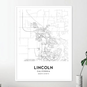 Lincoln Map Print, Lincoln Map Poster Wall Art, Ca City Map, California ...