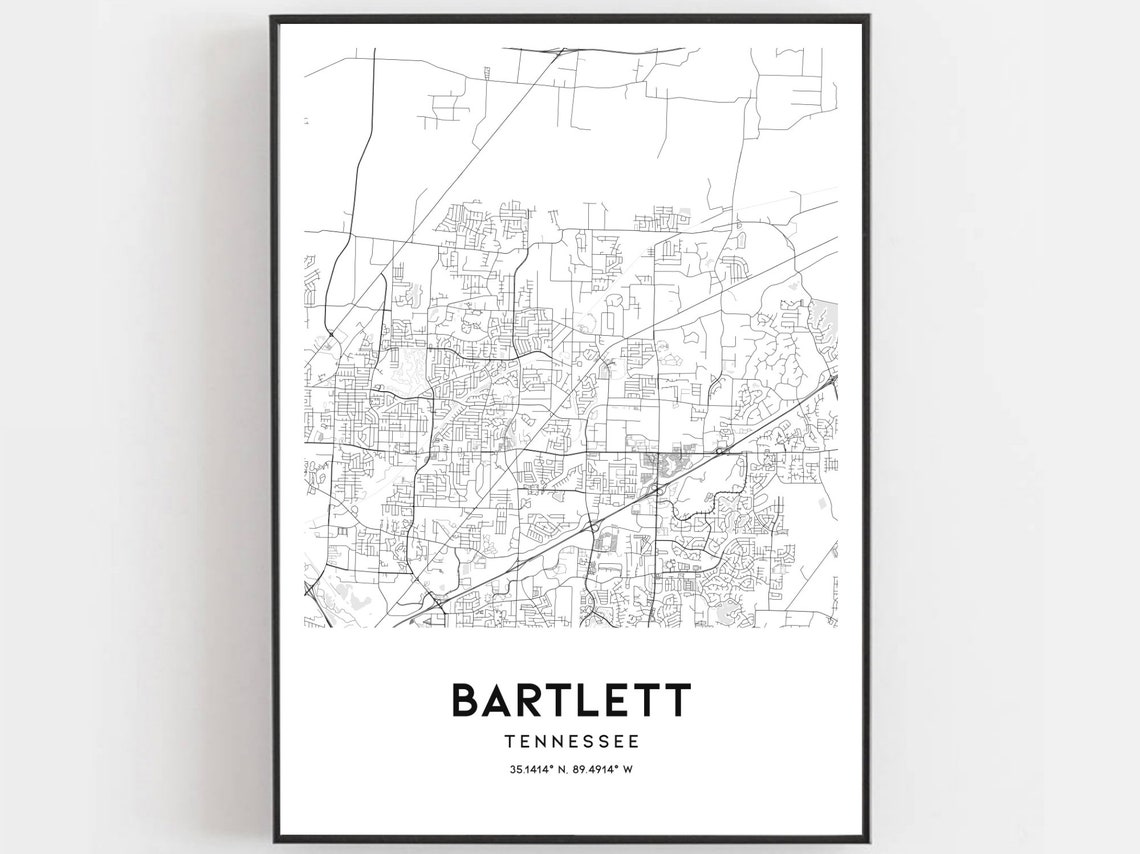 Bartlett Map Print Bartlett Map Poster Wall Art Tn City Map | Etsy