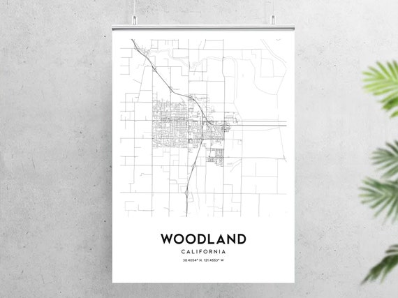 Woodland Map Print Woodland Map Poster Wall Art Ca City Map | Etsy