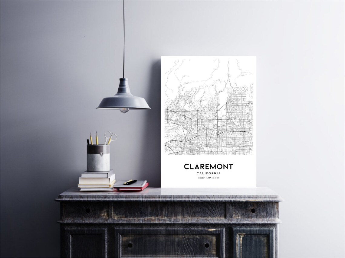 Claremont Map Print, Claremont Map Poster Wall Art, Ca City Map ...