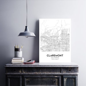 Claremont Map Print, Claremont Map Poster Wall Art, Ca City Map ...