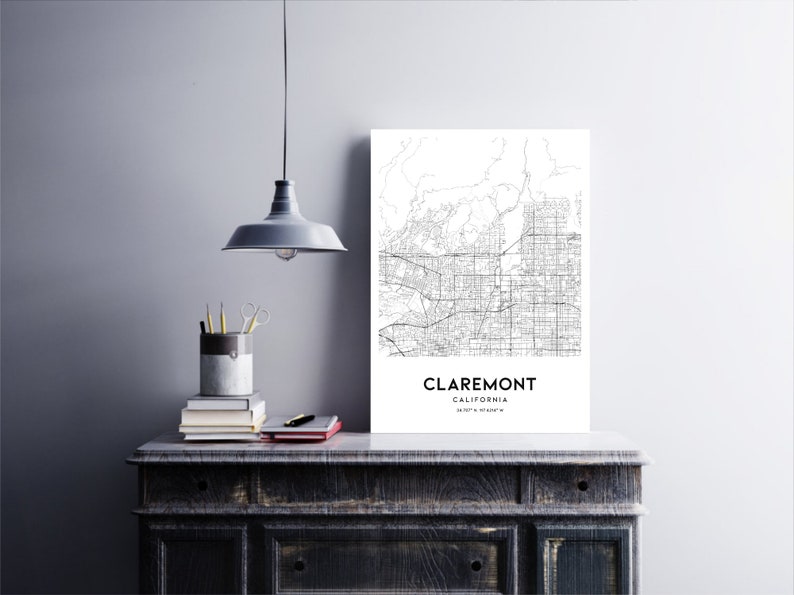 Claremont Map Print, Claremont Map Poster Wall Art, Ca City Map ...