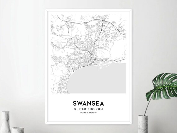 Swansea Map Print Swansea Map Poster Wall Art Swansea City | Etsy