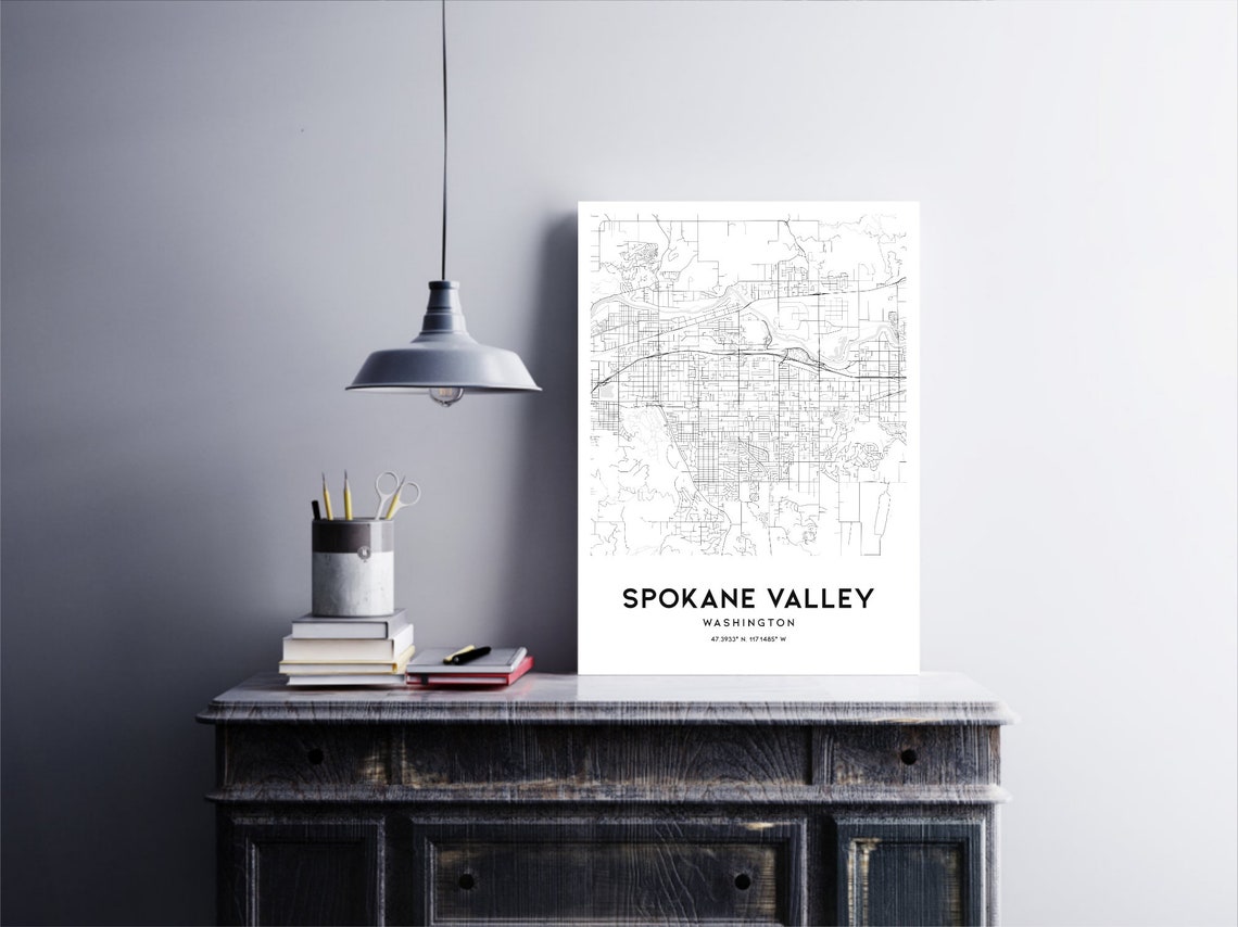 Spokane Valley Map Print, Spokane Valley Map Poster Wall Art, Wa City ...