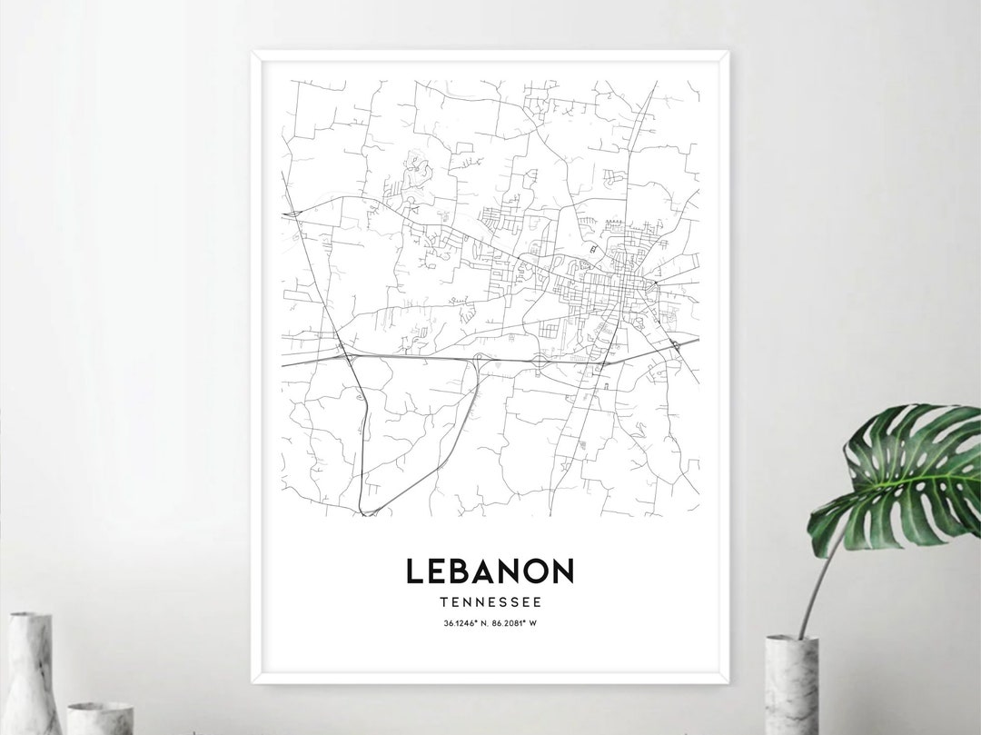 Lebanon Map Print, Lebanon Map Poster Wall Art, Tn City Map, Tennessee ...
