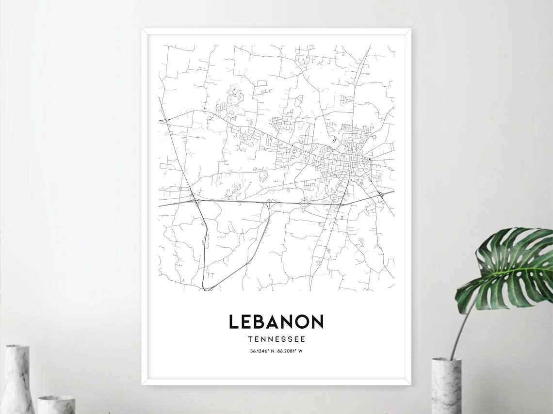 Lebanon Map Print, Lebanon Map Poster Wall Art, Tn City Map, Tennessee ...