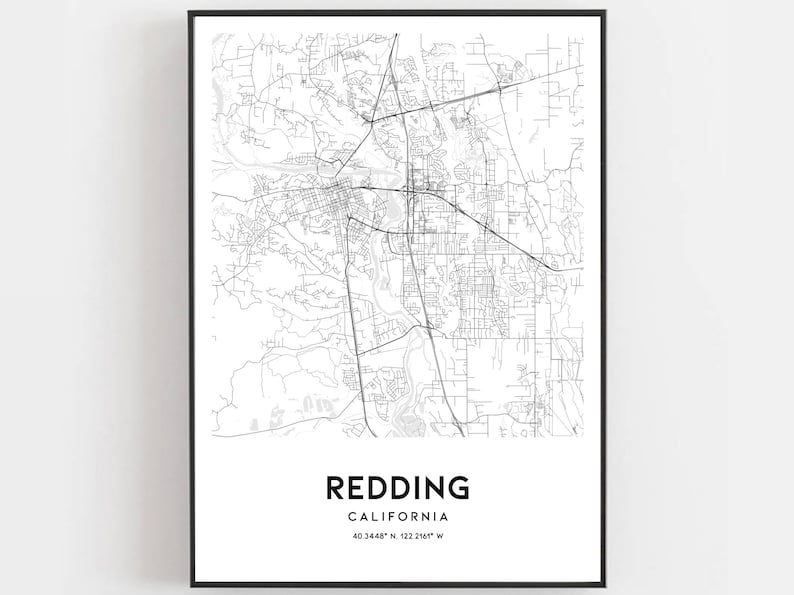 Redding Map Print Redding Map Poster Wall Art Ca City Map | Etsy