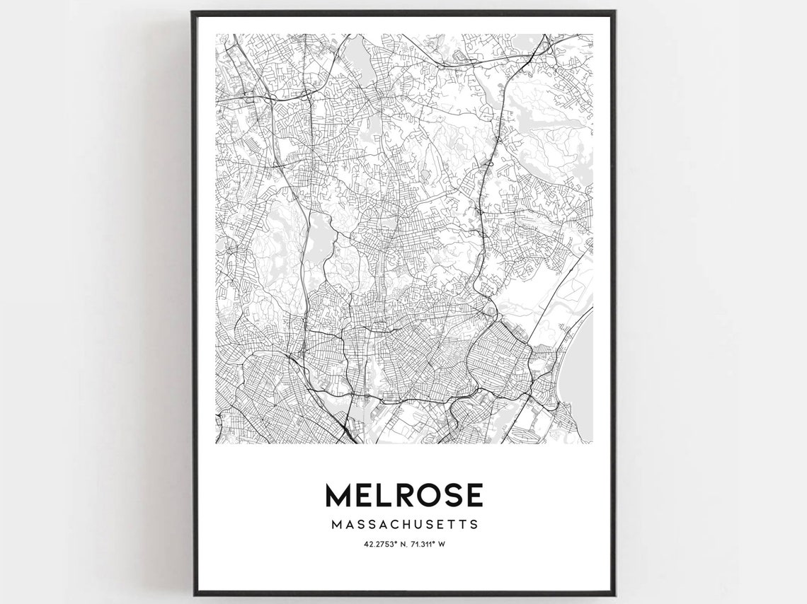 Melrose Map Print Melrose Map Poster Wall Art Ma City Map | Etsy