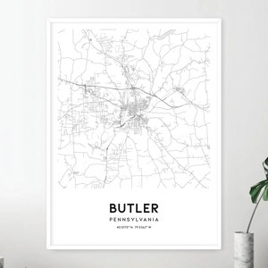 Butler Map Print, Butler Map Poster Wall Art, Pa City Map, Pennsylvania ...