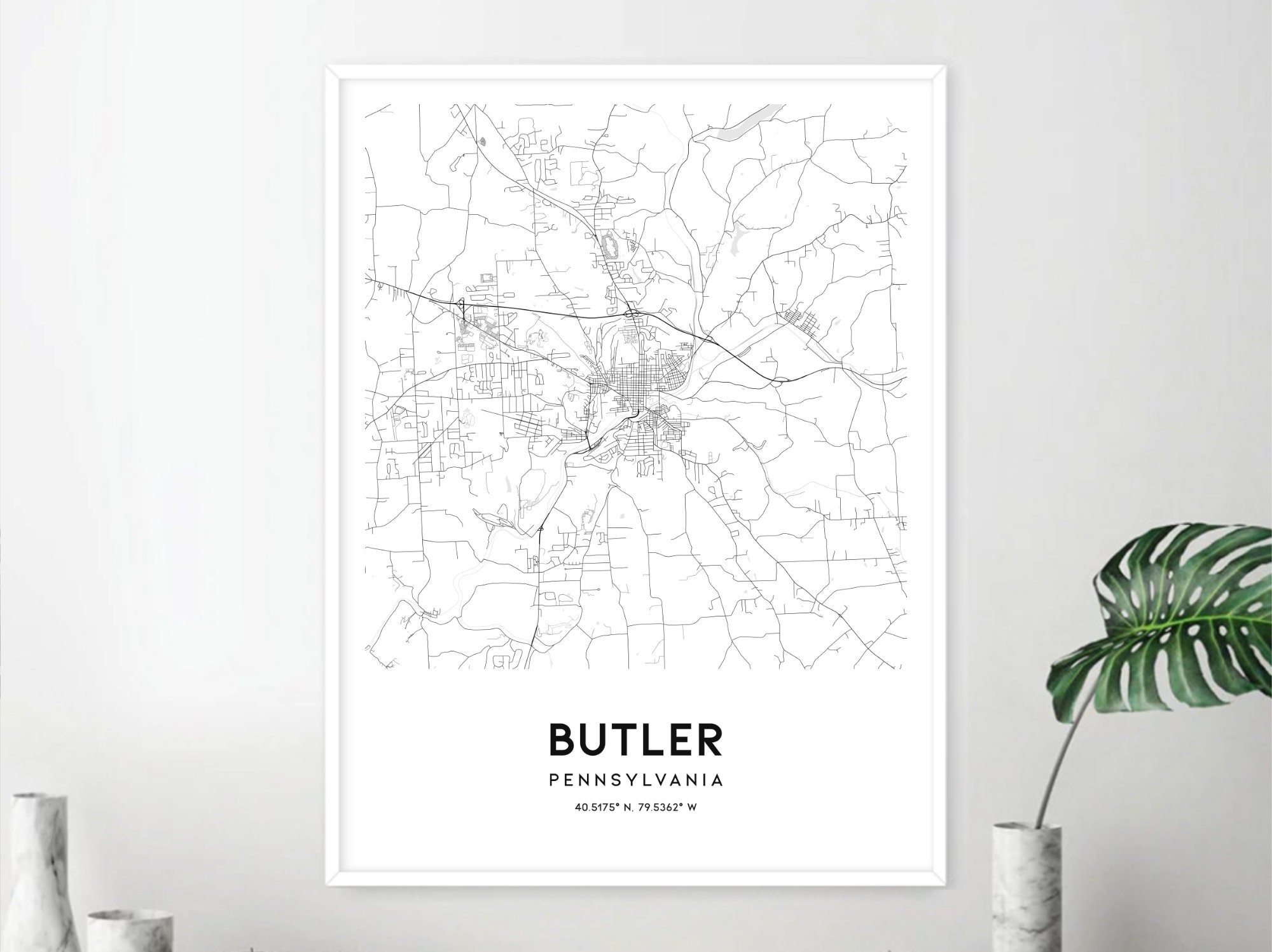 Butler Map Print, Butler Map Poster Wall Art, Pa City Map, Pennsylvania ...