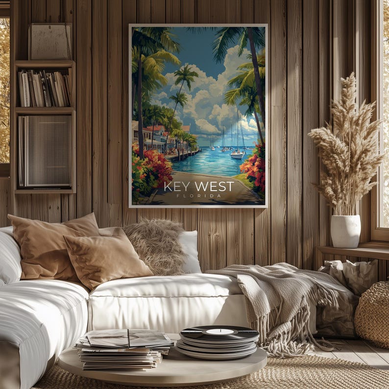 Key West Print Florida Travel Wall Art Coastal Island Illustration ...
