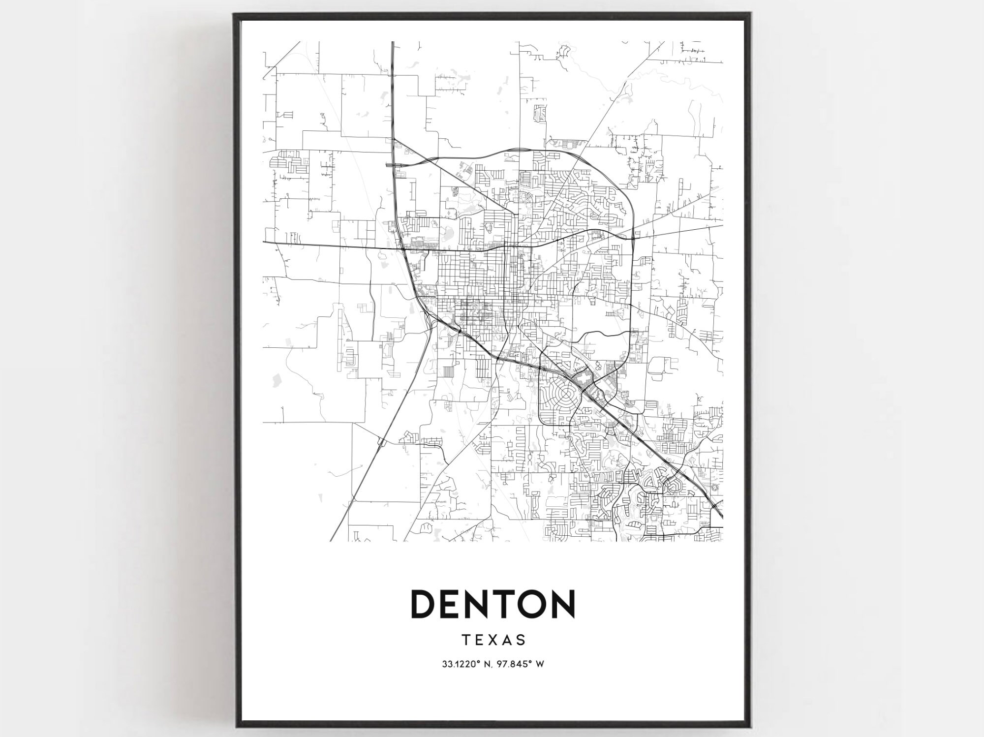 Denton Map Print Denton Map Poster Wall Art Tx City Map | Etsy