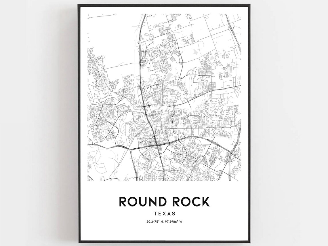 Round Rock Map Print Round Rock Map Poster Wall Art Tx City | Etsy