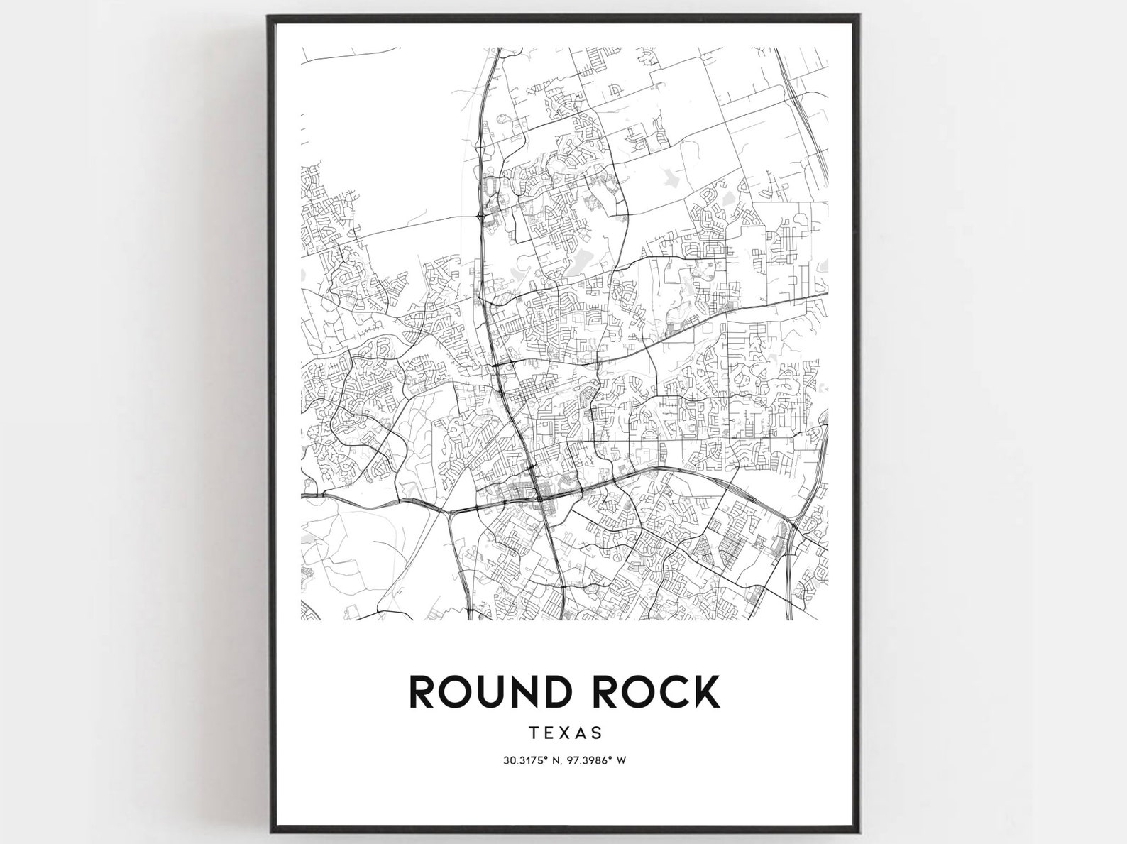 Round Rock Map Print Round Rock Map Poster Wall Art Tx City | Etsy