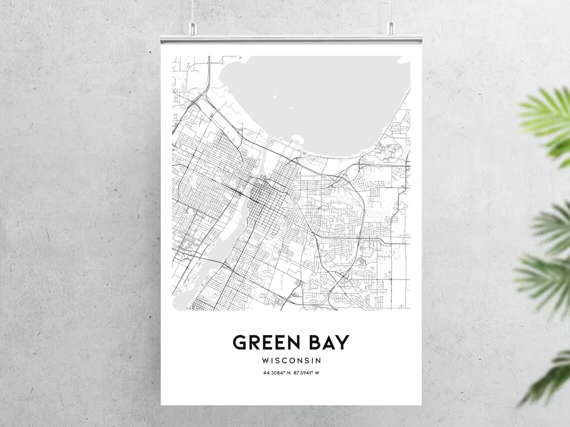 Green Bay Map Print Green Bay Map Poster Wall Art Wi City | Etsy