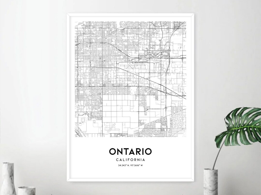 Ontario Map Print, Ontario Map Poster Wall Art, Ca City Map, California ...
