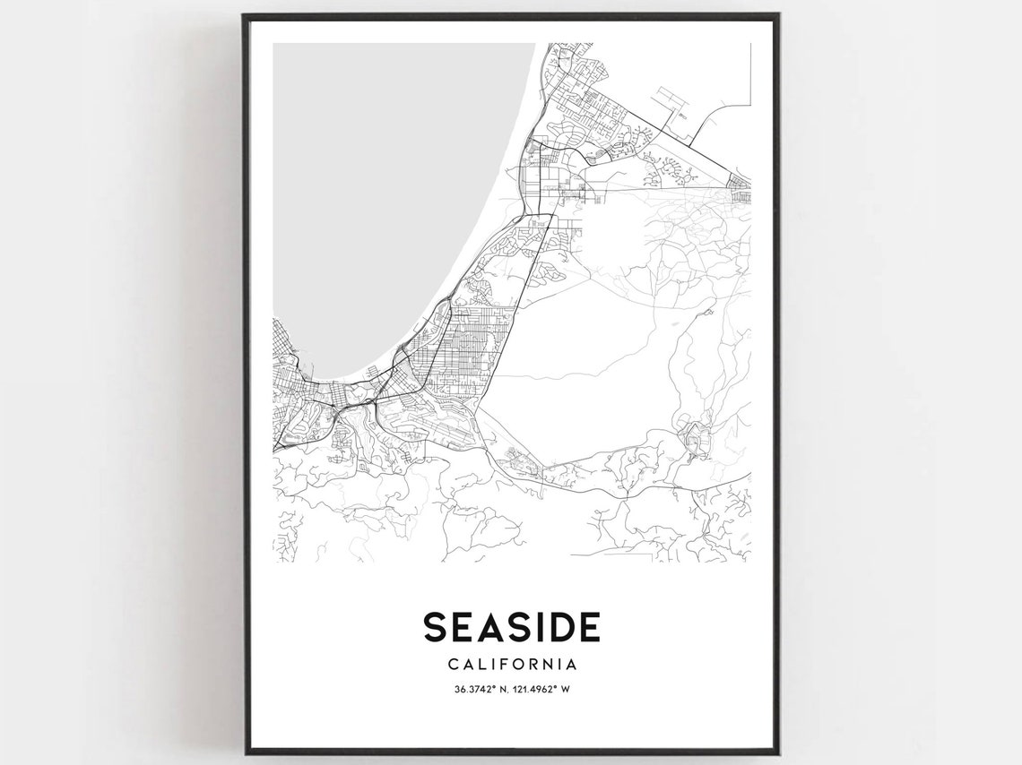 Seaside Map Print Seaside Map Poster Wall Art Ca City Map | Etsy