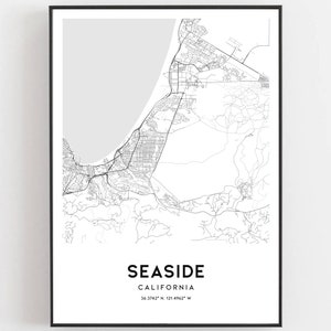 Seaside Map Print Seaside Map Poster Wall Art Ca City Map | Etsy