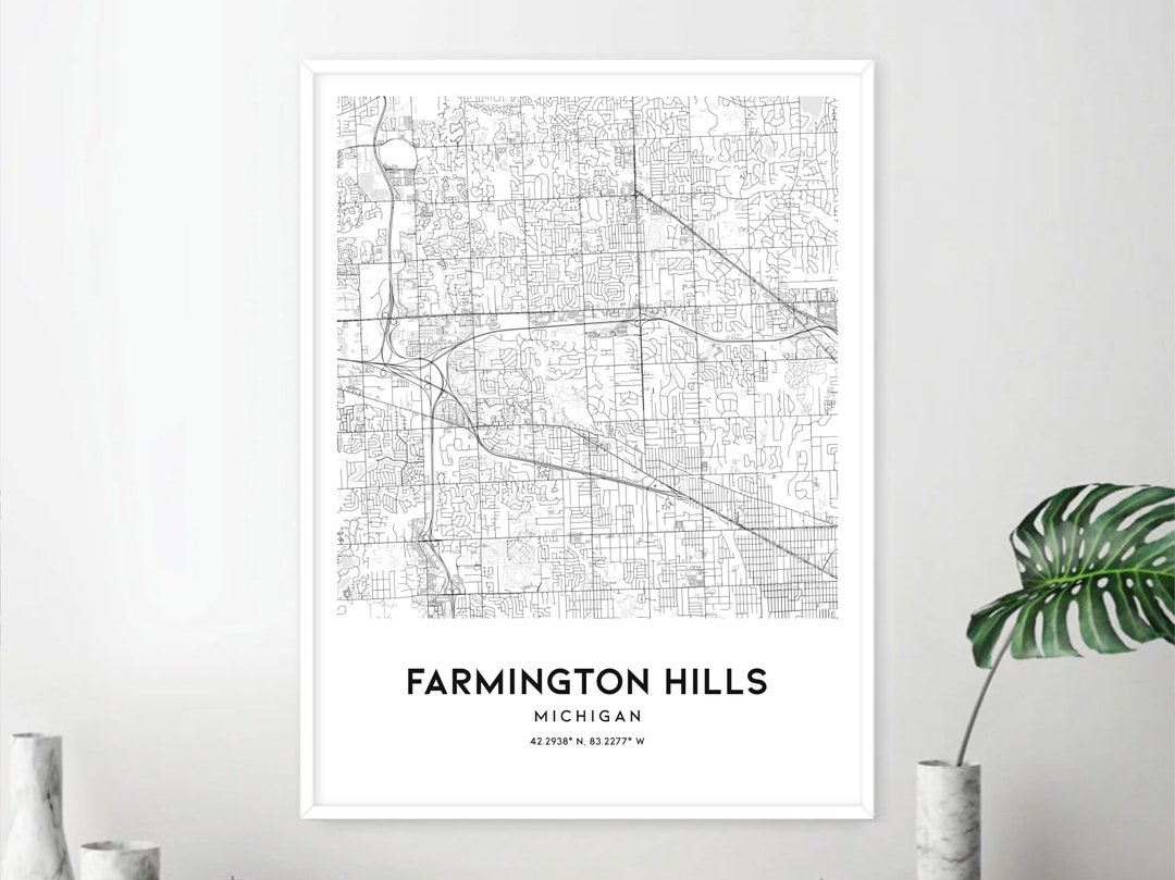 Farmington Hills Map Print, Farmington Hills Map Poster Wall Art, Mi ...