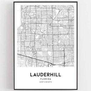 Lauderhill Map Print, Lauderhill Map Poster Wall Art, Fl City Map ...